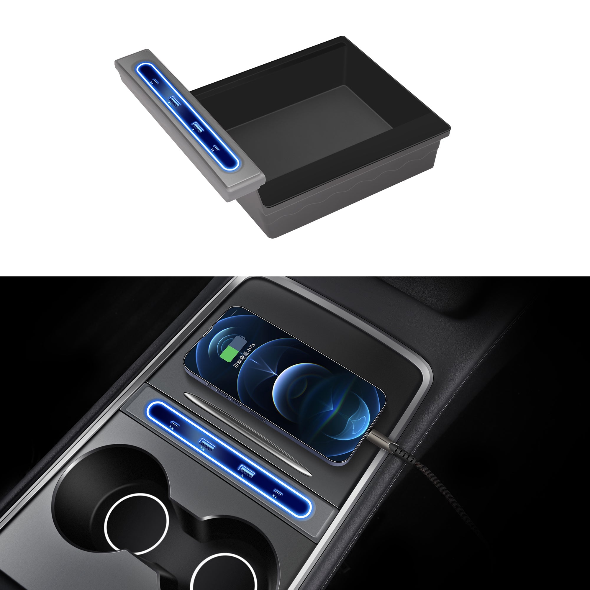 TOPABYTE Center Console USB Hub with Organizer Tray for Model Y 3 ...
